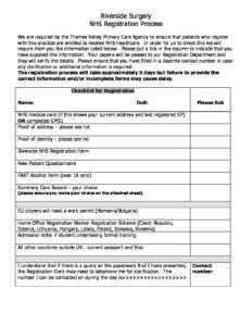 NHS Registration Process Checklist – The Riverside Surgery