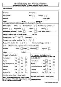 New Patient Questionnaire – The Riverside Surgery